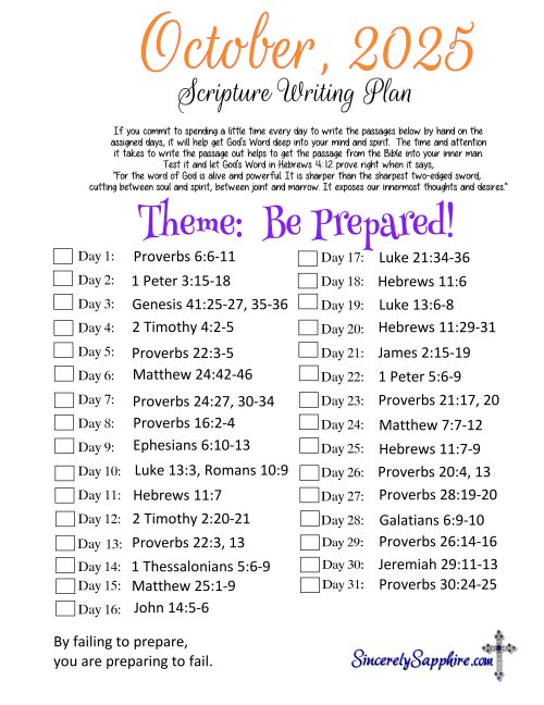 October 2025 Scripture Writing Plan Be Prepared! | Sincerely, Sapphire