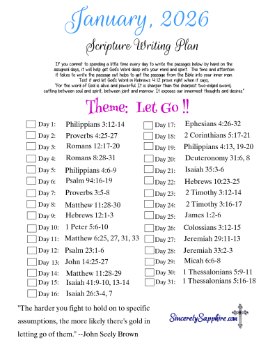 January 2026 Scripture Writing Plan LET GO! | Sincerely, Sapphire